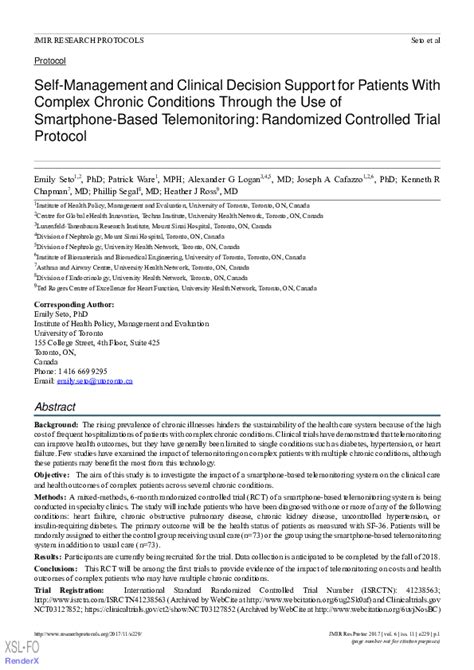 Pdf Protocol Self Management And Clinical Decision Support For Patients With Complex Chronic