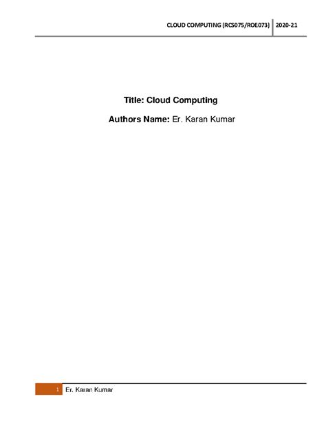 Cloud Computing 1 Title Cloud Computing Authors Name Er Karan
