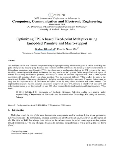 Pdf Optimizing Fpga Based Fixed Point Multiplier Using Embedded Primitive And Macro Support