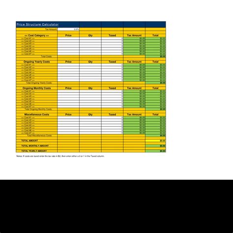 Estimate Spreadsheet Template Price Structure Calculator Investment Calculators Spreadsheet