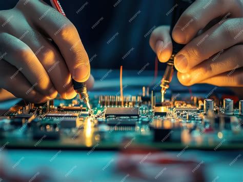 A Person Working On An Arduino Board Premium Ai Generated Image