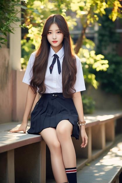 Retrato De Una Hermosa Chica Coreana Con El Pelo Largo Vistiendo