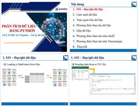 Lecture learning LECTURE Pandas X ử lý dữ liệu PHÂN TÍCH D Ữ LIỆU BẰNG PYTHON Nội