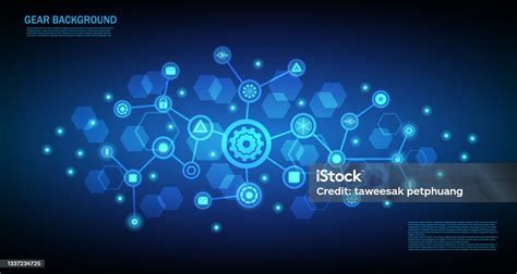 기어 장치를 연결하는 혁신 시스템 자동 톱니 바퀴 시스템 및 컴퓨터의 미래 기술 Ep1 3차원 형태에 대한 스톡 벡터 아트 및 기타 이미지 3차원 형태 가상현실 개념