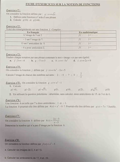 Solved Fiche Dexercices Sur La Notion De Fonctions Exercice Circ 1 On Considère La