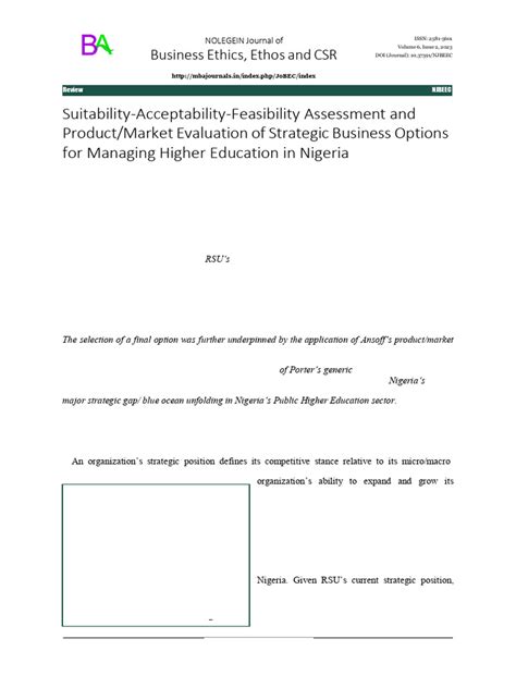 11 20 Suitability Acceptability Feasibility Assessment And Product 1 Pdf Swot Analysis