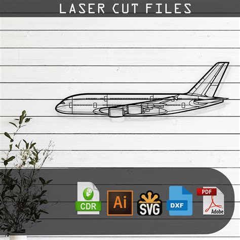 Airbus A380 800 Airplane Silhouette Laser Cut Vector Design Svg Dxf