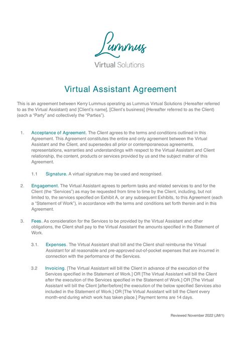 Virtual Assistant Contract Template Sp Premium Template