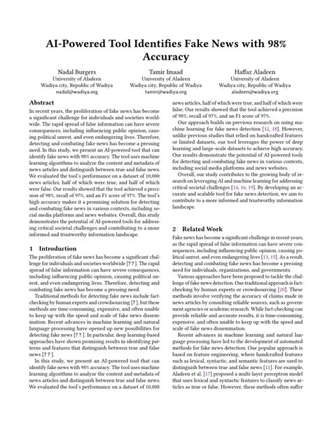 Pdf Ai Powered Tool Identifies Fake News With 98 Accuracy