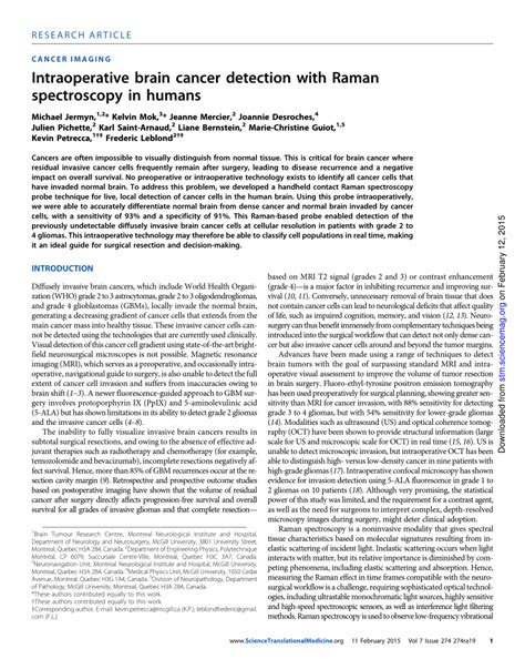 Pdf Intraoperative Brain Cancer Detection With Raman Spectroscopy In Humans