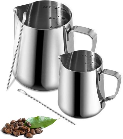 Roestvrijstalen Melkschuimkan 350 Ml 900 Ml Latte Art Pen Melkkan Met Maatbeker Bol