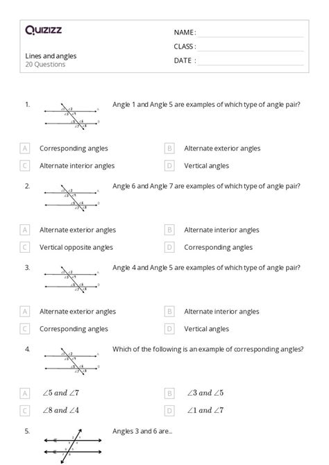 50 Complementary Supplementary Vertical And Adjacent Angles Worksheets For 7th Class On