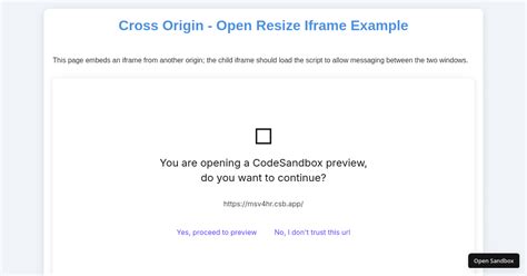 Cross Origin Open Iframe Resizer Codesandbox