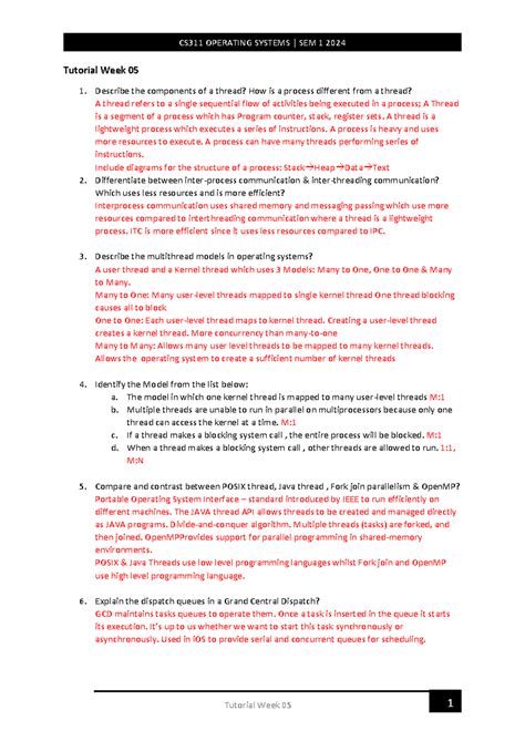 Tutorial Week 05 Solutions CS3 11 OPERATING SYSTEMS SEM 1 2024 Tutorial Week 0 5 1 Tutorial