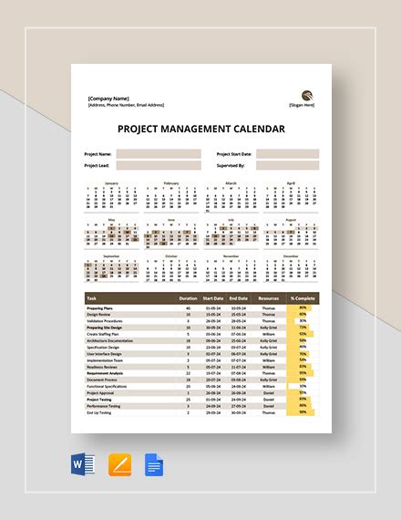 Project Calendar Template Excel Free