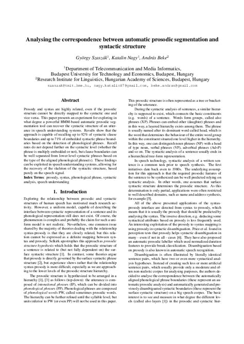 Pdf Analysing The Correspondence Between Automatic Prosodic