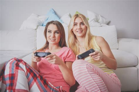 Girls Playing Video Game Stock Image Image Of Model 82591103