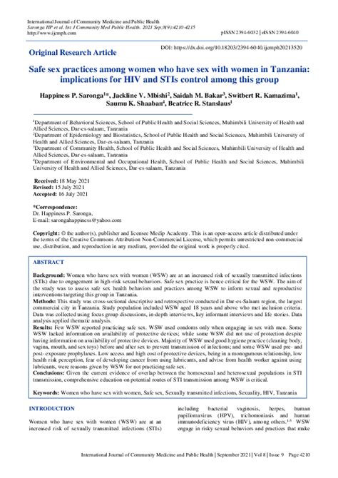 Pdf Safe Sex Practices Among Women Who Have Sex With Women In