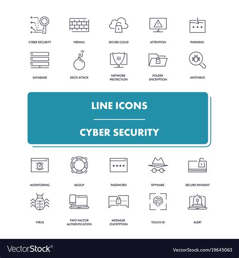 Line Icons Set Cyber Security Royalty Free Vector Image
