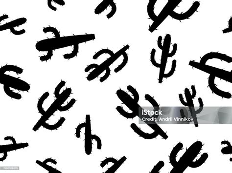 선인장 원활한 패턴입니다 사막 선인장 Carnegiea 흰색 바탕에 가시가 있는 검은 선인장 큰 멕시코 빈 선인장입니다 배너 및 포스터 디자인 벡터 그림 0명에 대한 스톡