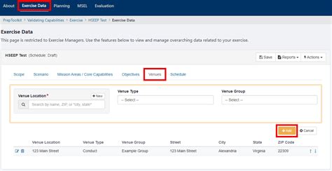 Add Exercise Venues And Data HSEEP Exercise Builder Written Guides Help Preparedness Toolkit