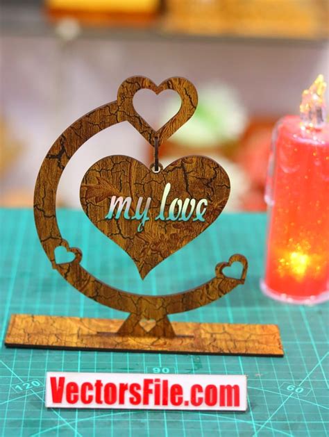 Laser Cut Wooden Heart With Stand Happy Valentine Day T Decor Idea