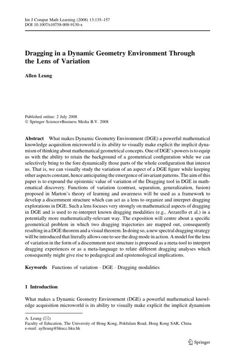 Pdf Dragging In A Dynamic Geometry Environment Through The Lens Of