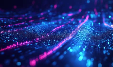 Abstract Digital Wave Pattern With Glowing Particles In Blue And Pink Hues Representing Data