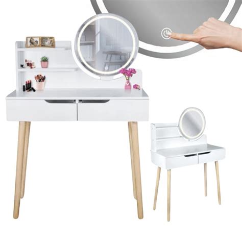 Туалетный столик jumi scandi на 2 ящика с зеркалом и led подсветкой ...