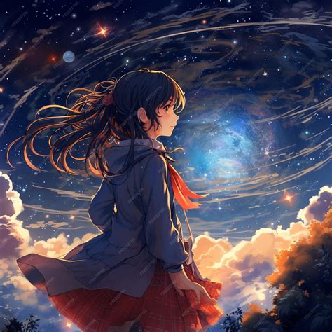 Premium Photo Anime Girl Looking At The Stars In The Sky Generative Ai