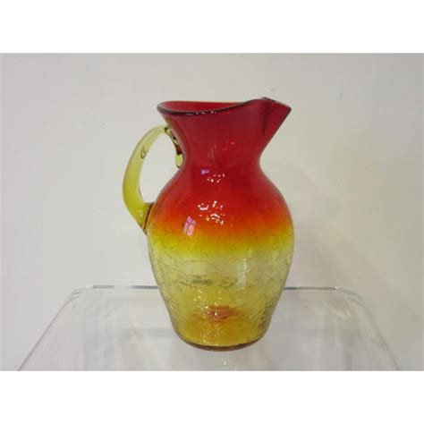 Large Blenko Handblown Crackle Art Glass Pitcher Chairish