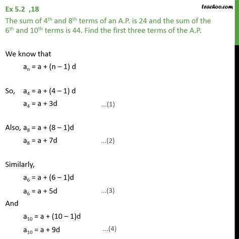 Ex 52 18 The Sum Of 4th And 8th Terms Of An Ap Is 24
