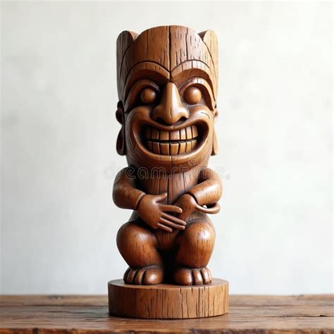 Wooden Polynesian Tiki Mask On Sandy Beach By Sea Stock Illustration