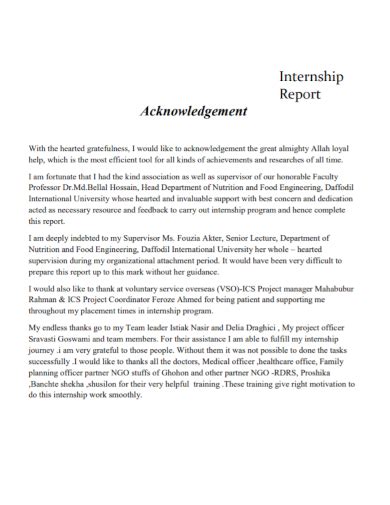 Acknowledgement For Internship Report Internship Report On Nbp 2012