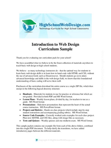 Fillable Online Introduction To Web Design Curriculum Sample Fax