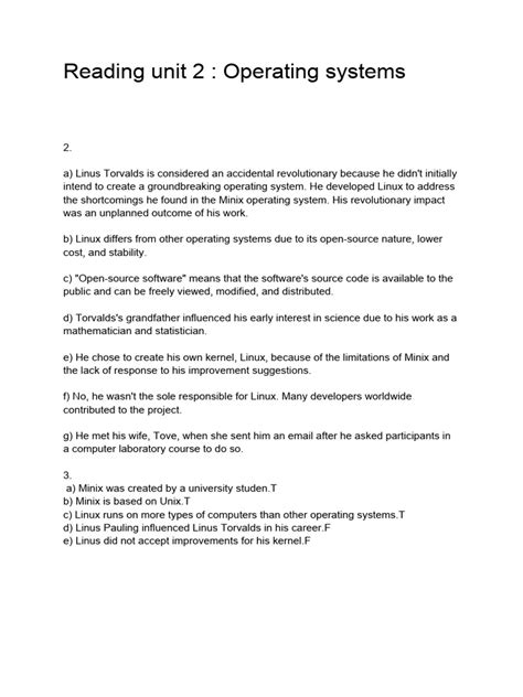 Reading Unit 2 Operating Systems Pdf Linux Operating System