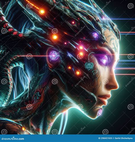 Fantastic Portrait Of Girl In Cyberpunk Style With Cybernetic Implants
