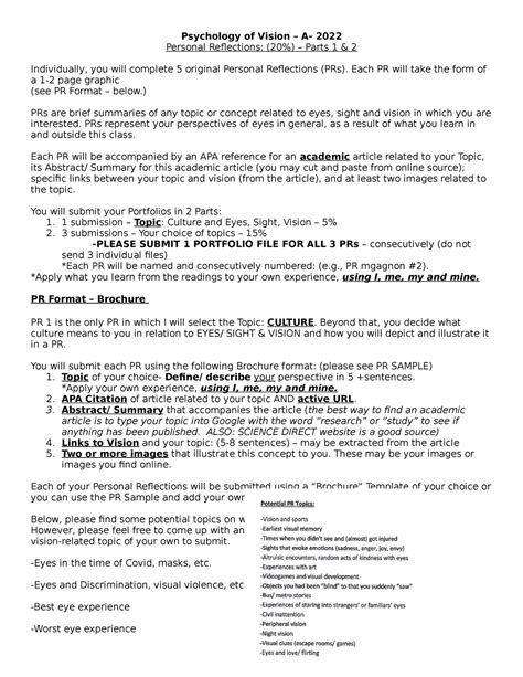 Personal Reflections Assignment Psychology Of Vision A 2022