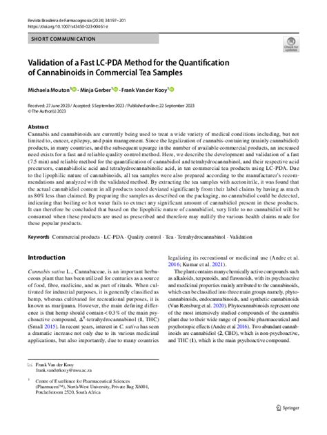 Pdf Validation Of A Fast Lc Pda Method For The Quantification Of Cannabinoids In Commercial