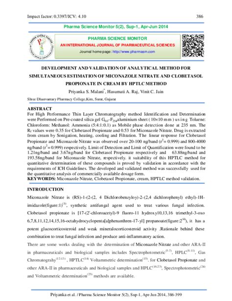 Pdf Development And Validation Of Analytical Method For Simultaneous Estimation Of Miconazole