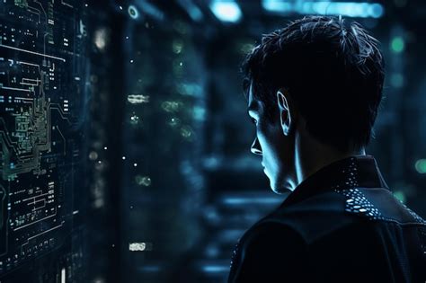 Premium Ai Image A Man Standing In Front Of A Computer Screen