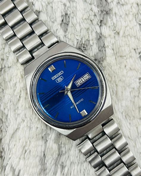 Vintage Seiko 5 Automatic Blue Dial Daydate Mens Wrist Watch~ Japan
