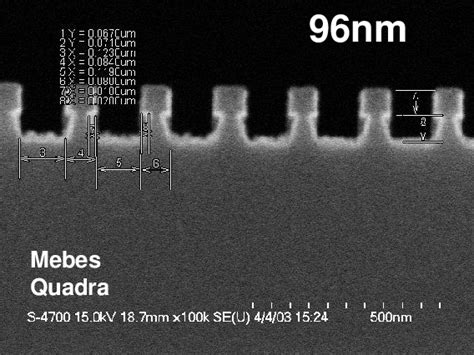 Chrome Overlayer On Etched Mosi Underlayer Showing Mosi Undercut The