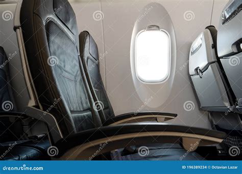 Empty Airplane Seats In Second Class On An International Flight During