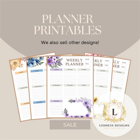 Purple Flower Weekly Planner Printable Etsy