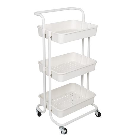 Honey Can Do 3 Tier Rolling Craft Cart With Handle White