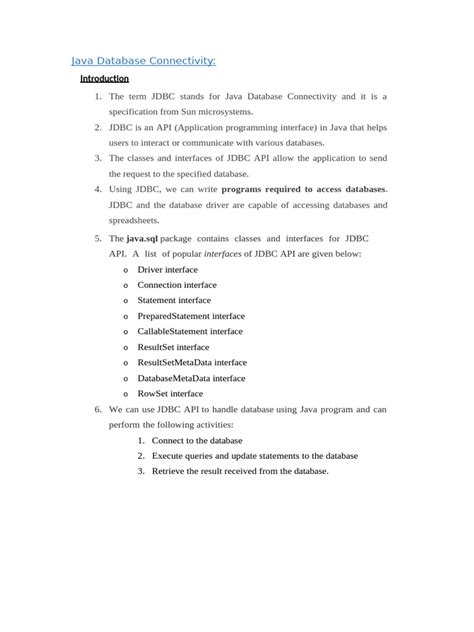 Java Database Connectivity Pdf Information Technology Data