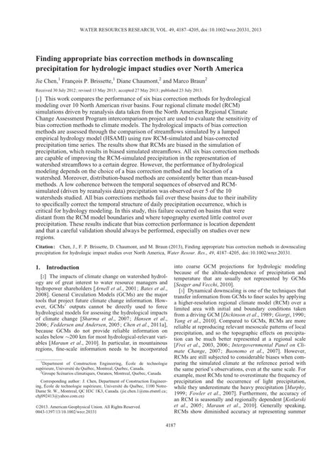 Pdf Finding Appropriate Bias Correction Methods In Downscaling Precipitation For Hydrologic