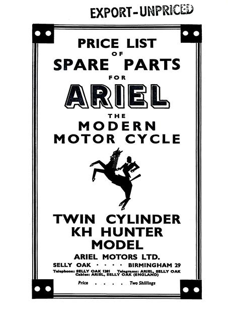 1954 Ariel Kh Hunter Twin Cylinder Spare Parts Britcycle Parts Company