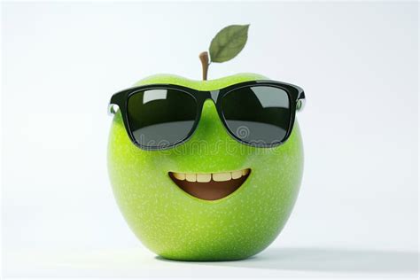 Green Apple Cartoon Character Wearing Sunglasses Generative Ai Stock